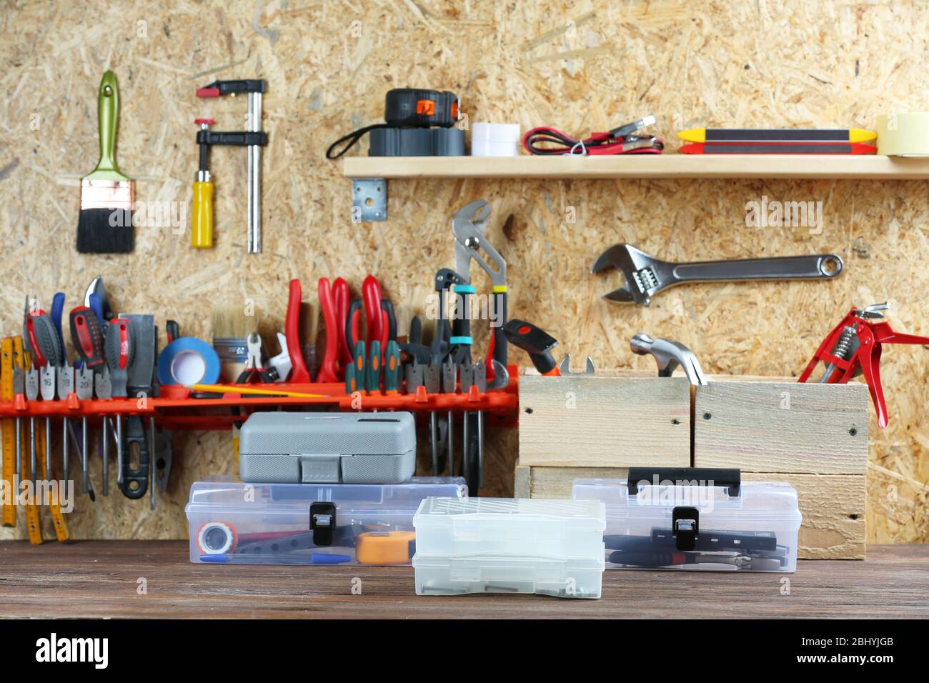 Set of tools in workshop Stock Photo - Alamy