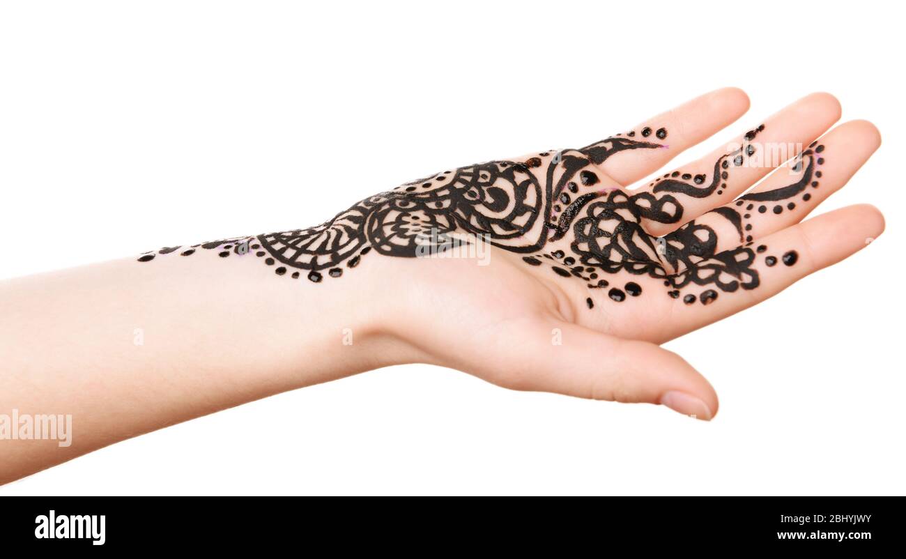 Image of henna on female hand isolated on white Stock Photo - Alamy