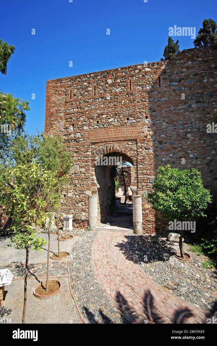 View through Column Gate at Malaga castle, Malaga, Malaga Province ...