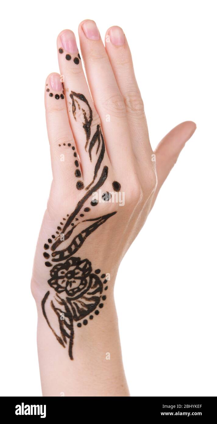 Image of henna on female hand isolated on white Stock Photo - Alamy