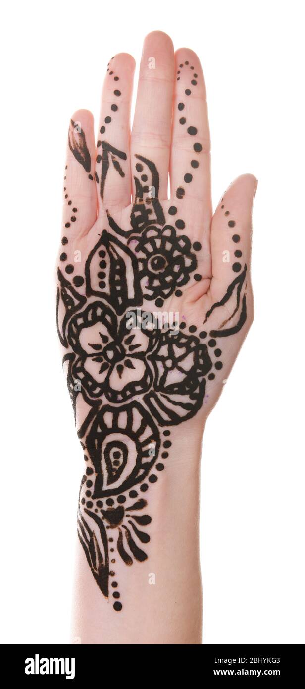 Image of henna on female hand isolated on white Stock Photo - Alamy