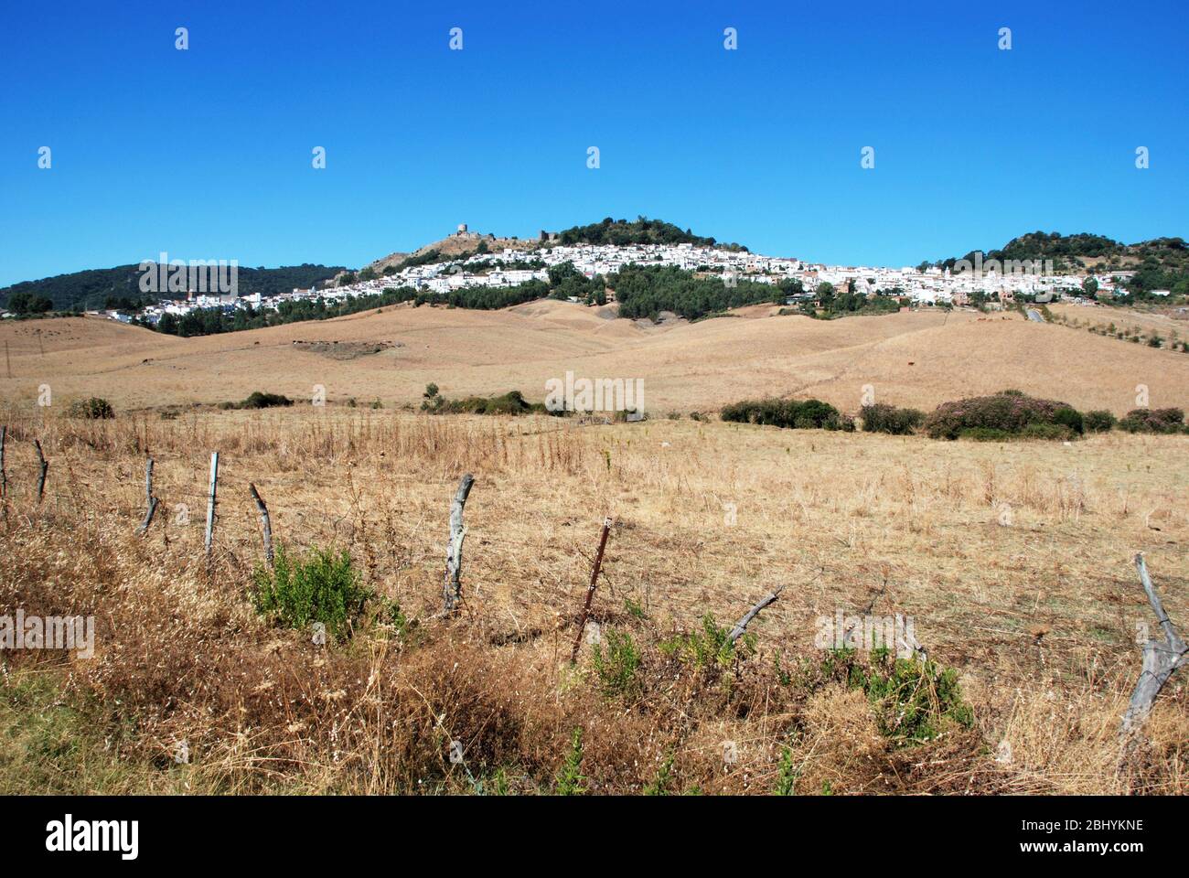 View of whitewashed village (pueblo blanco) and surrounding countryside ...