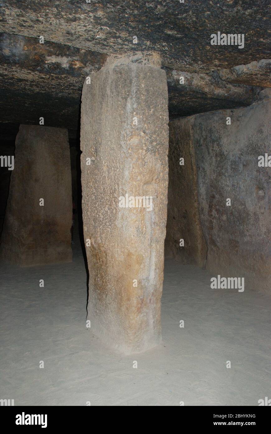 Interior columns of the Dolmen de Menga, The Dolmens, Antequera, Malaga ...
