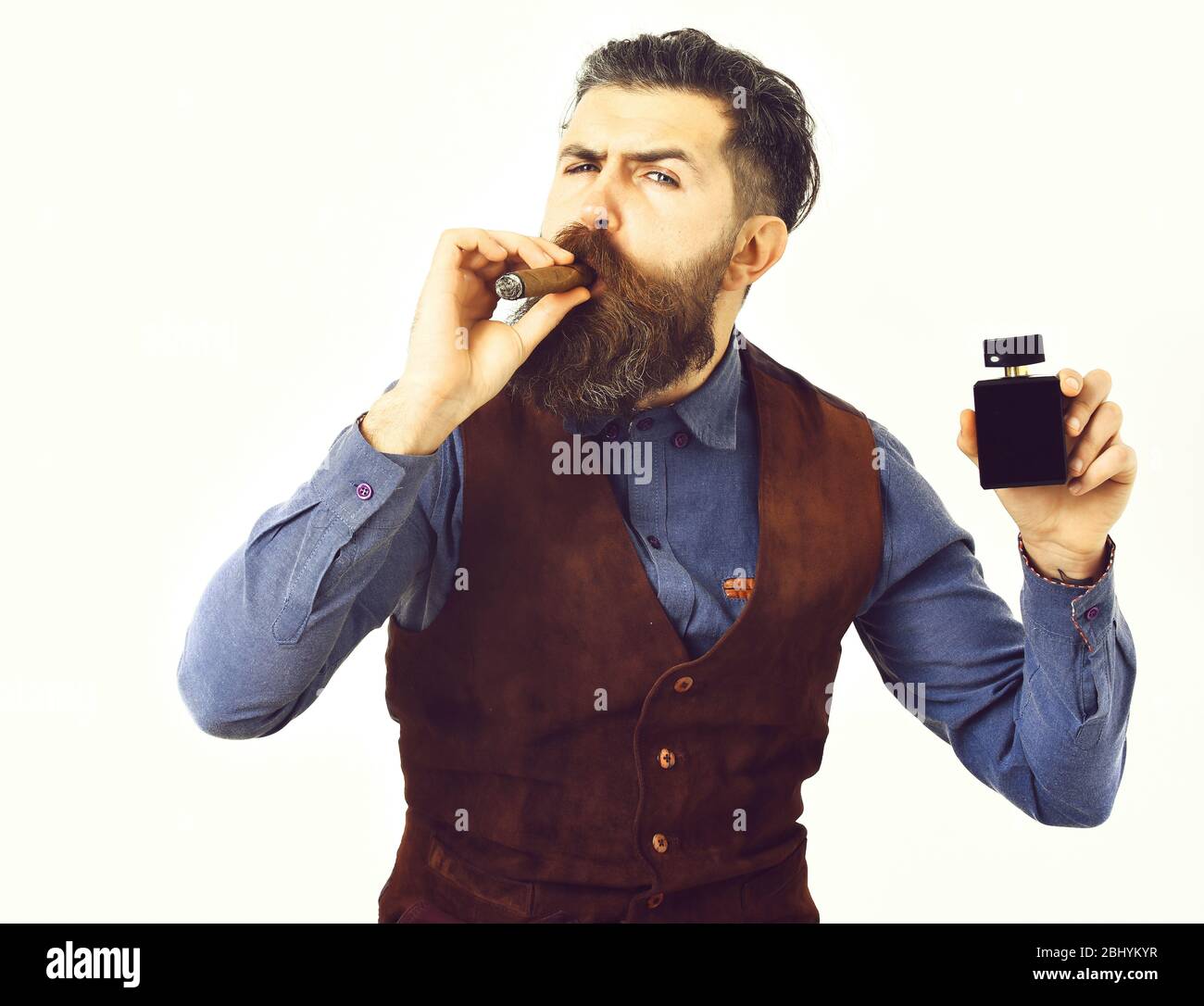 bearded man, long beard, brutal caucasian hipster with moustache ...