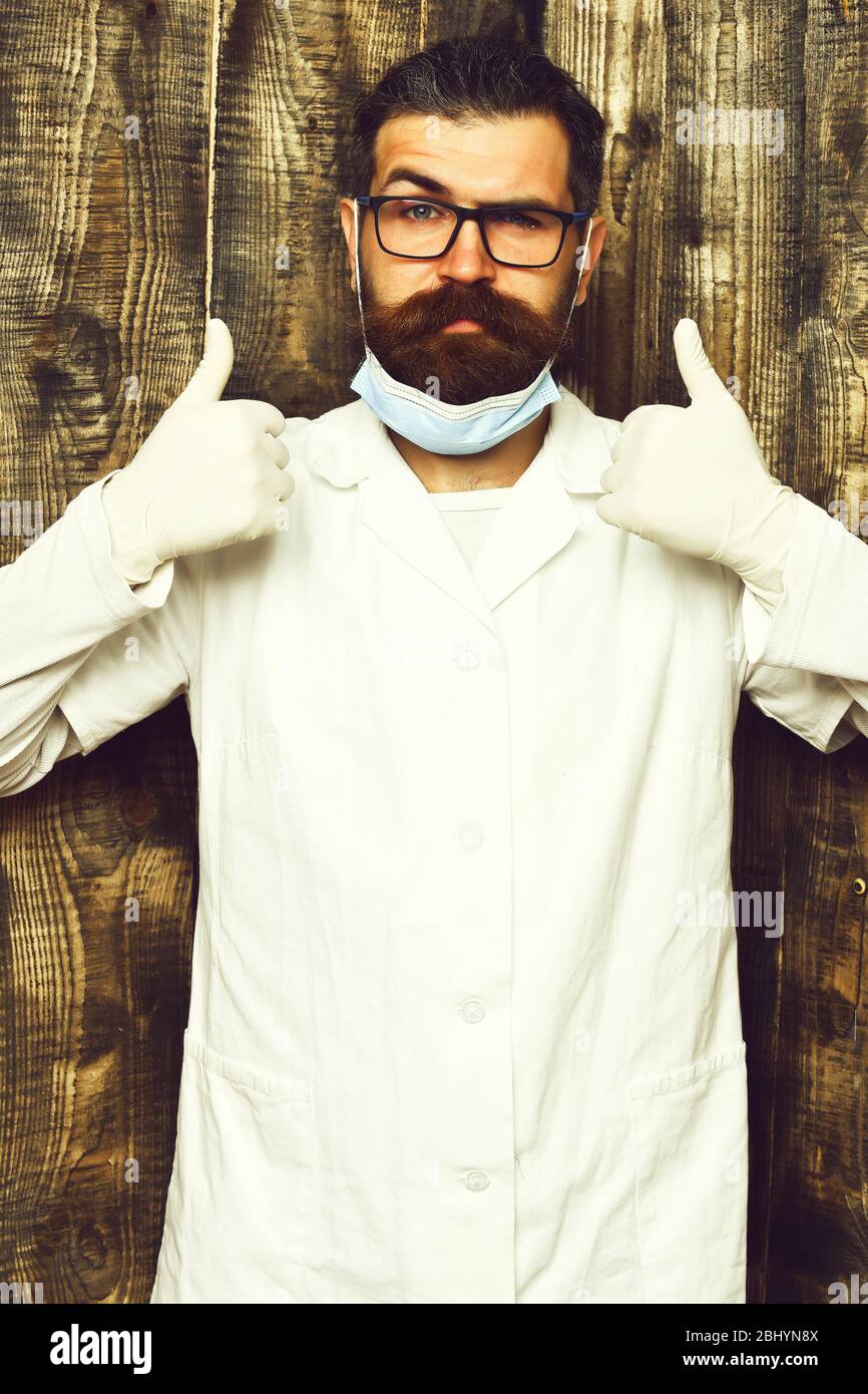 Bearded man, long beard. Brutal caucasian doctor or unshaven hipster ...
