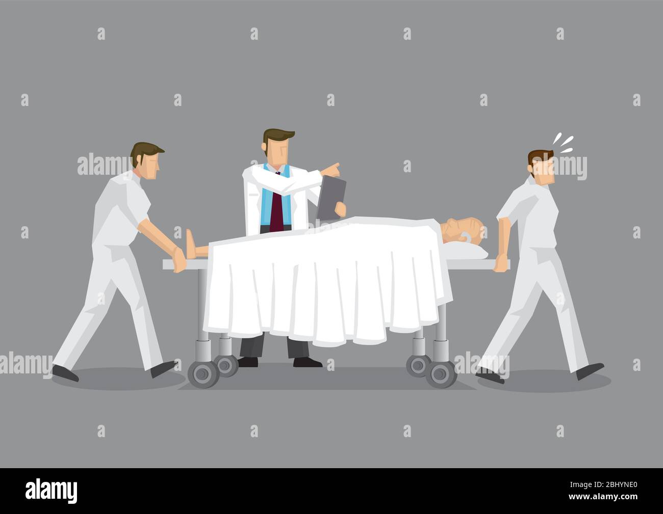 Health Professionals transporting elderly patient on mobile hospital ...