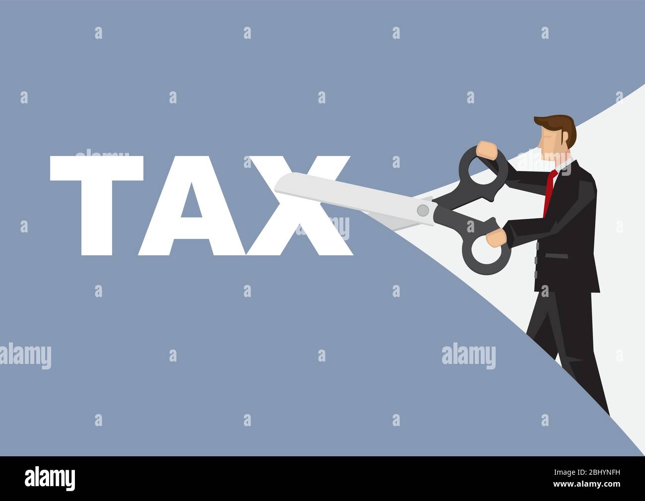 Businessman with a giant scissor cutting a tax paper. Concept of tax ...