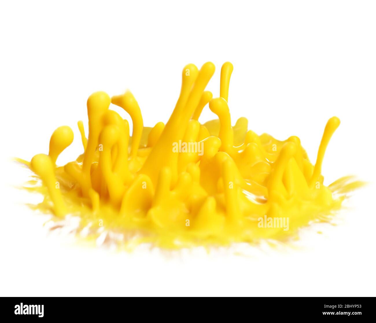 Explosions yellow paint isolated on white Stock Photo - Alamy