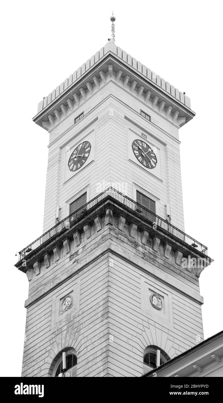 Tower with clock on sky background Stock Photo - Alamy