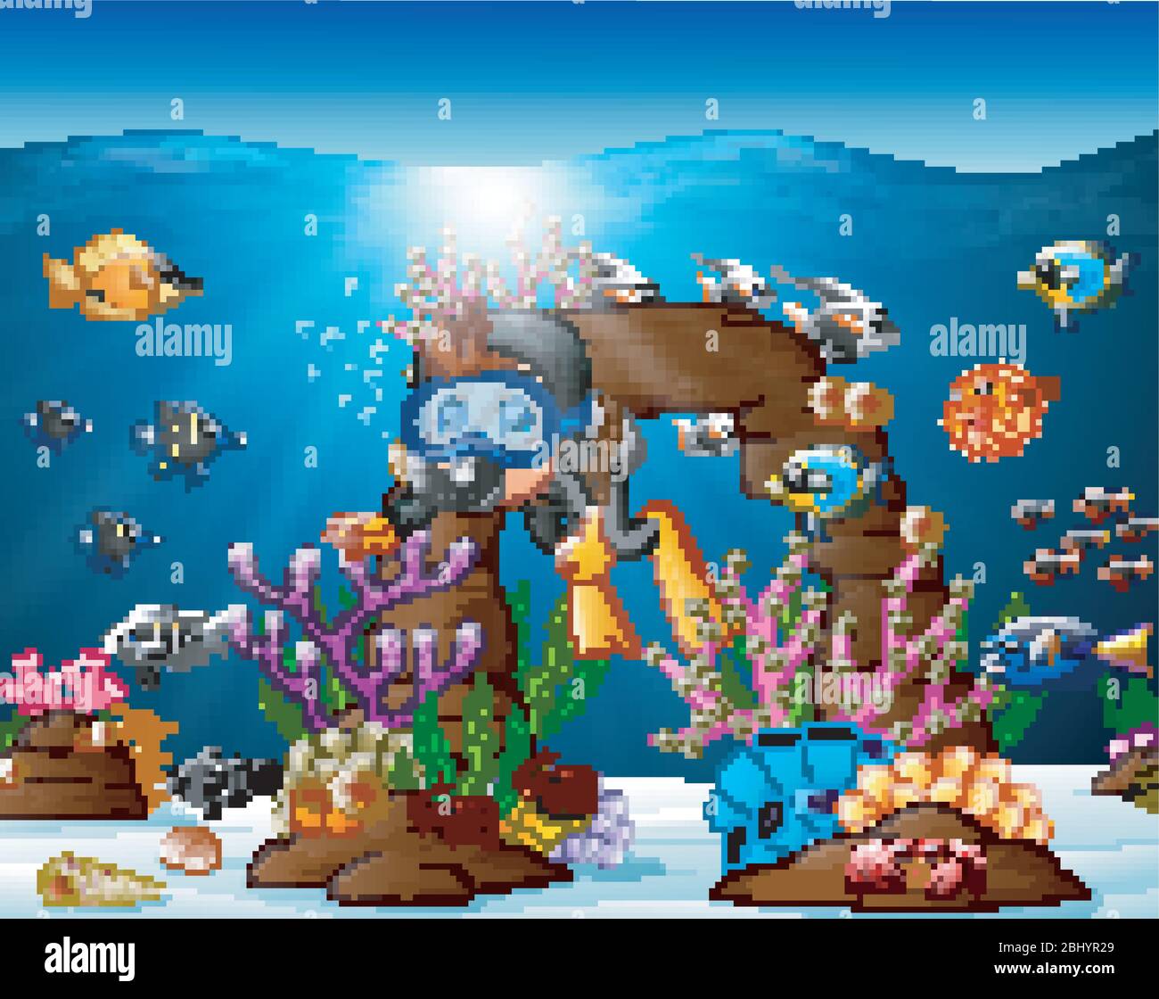 Diver in blue sea water Stock Vector Images - Alamy