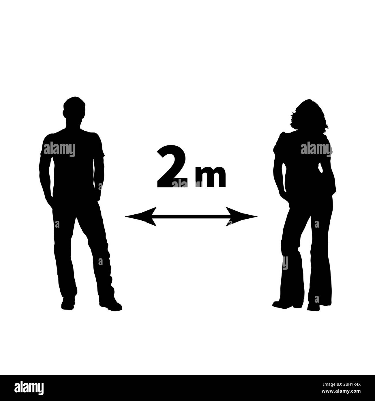 Please keep 2 meters apart, social distancing icon with man and woman ...