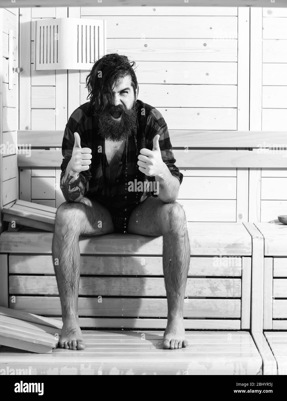 Man with moustache in sauna hi-res stock photography and images - Alamy