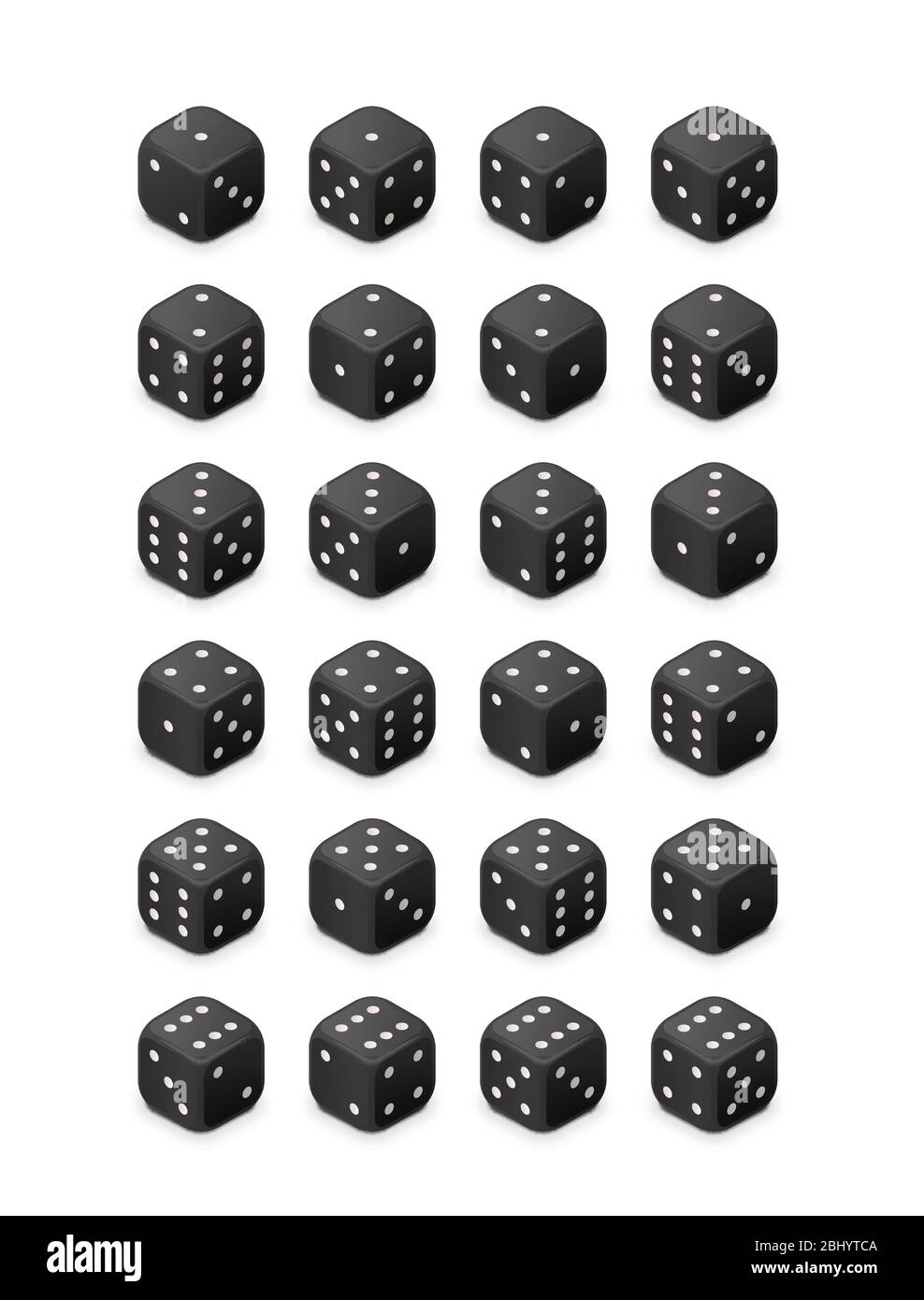 Black classic game cubes isolated on white background, all possible 3d ...