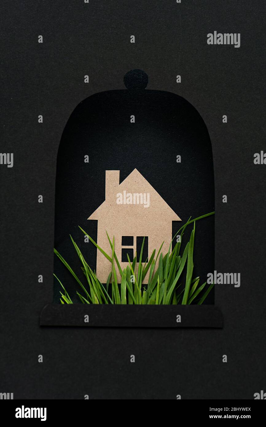 Paper bell with cardboard house in the middle. Emergency concept Stock ...