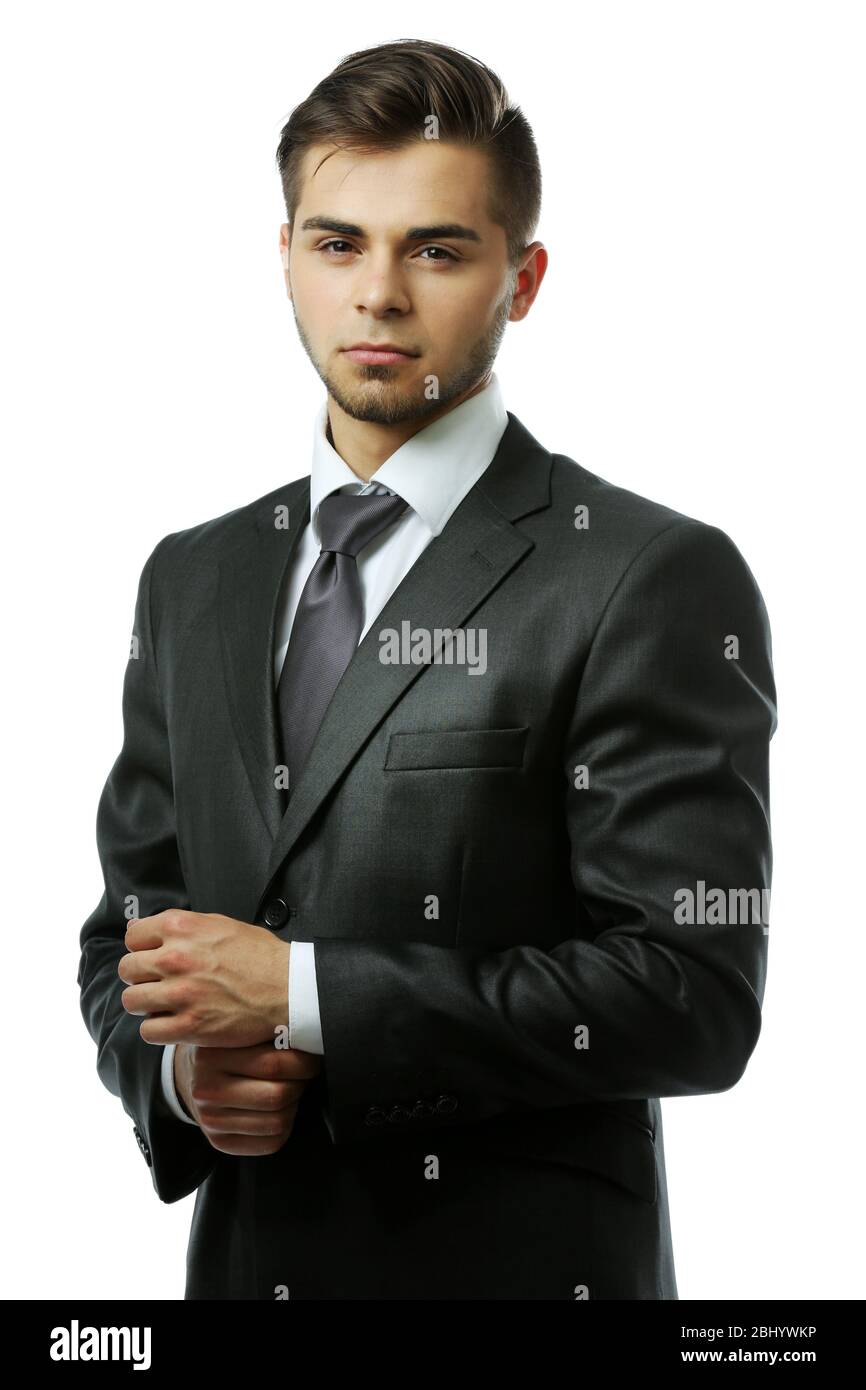 Elegant man in suit isolated on white Stock Photo - Alamy