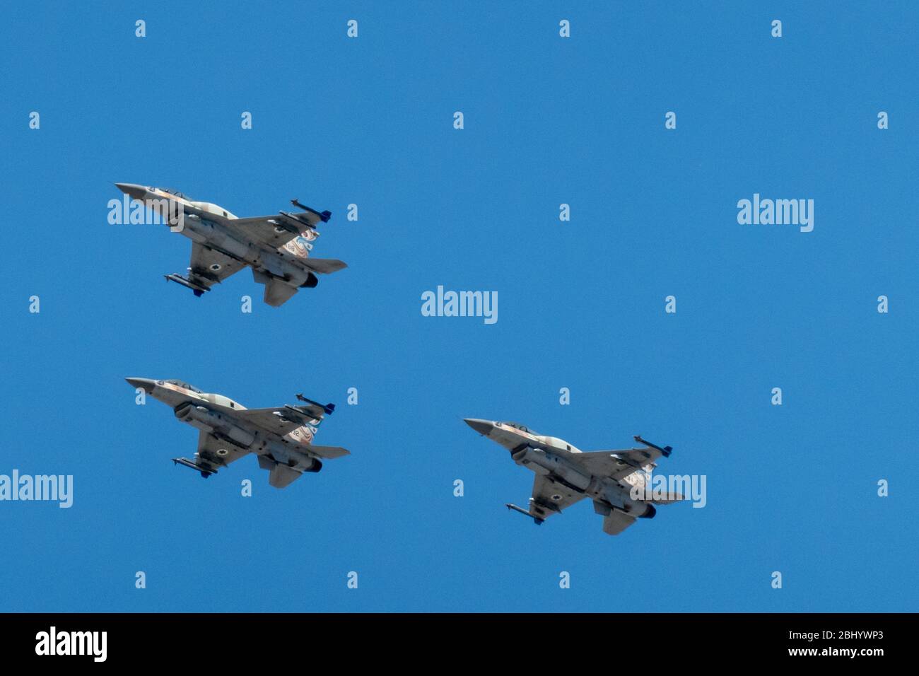 Jerusalem, Israel. 28th Apr, 2020. A missing man formation flyover of ...