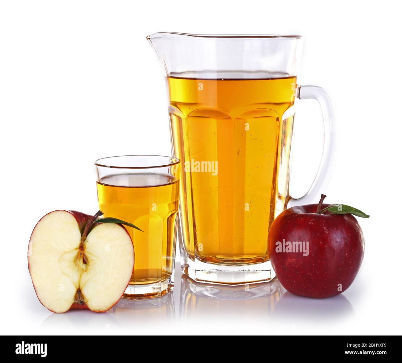 Full jug and glass of apple juice with fruit isolated on white Stock ...