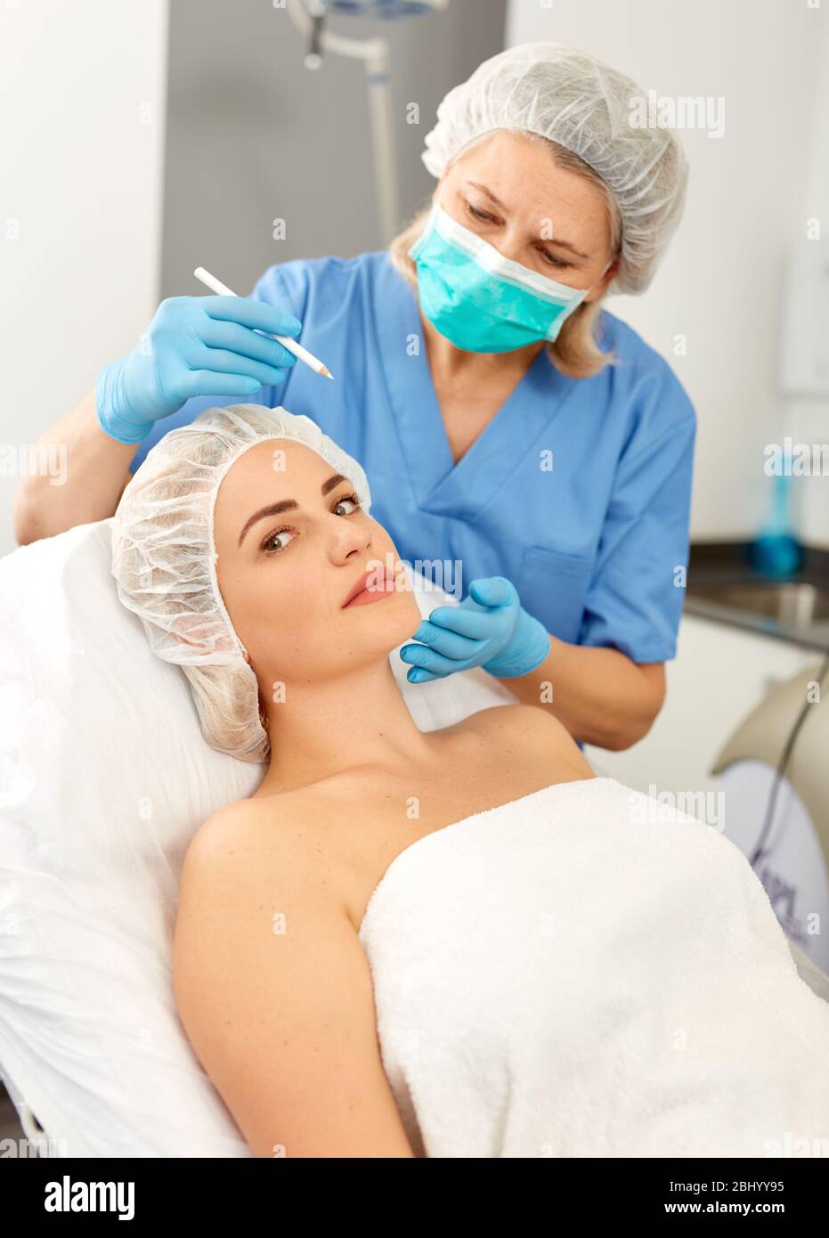 Woman getting ready for plastic surgery Stock Photo - Alamy