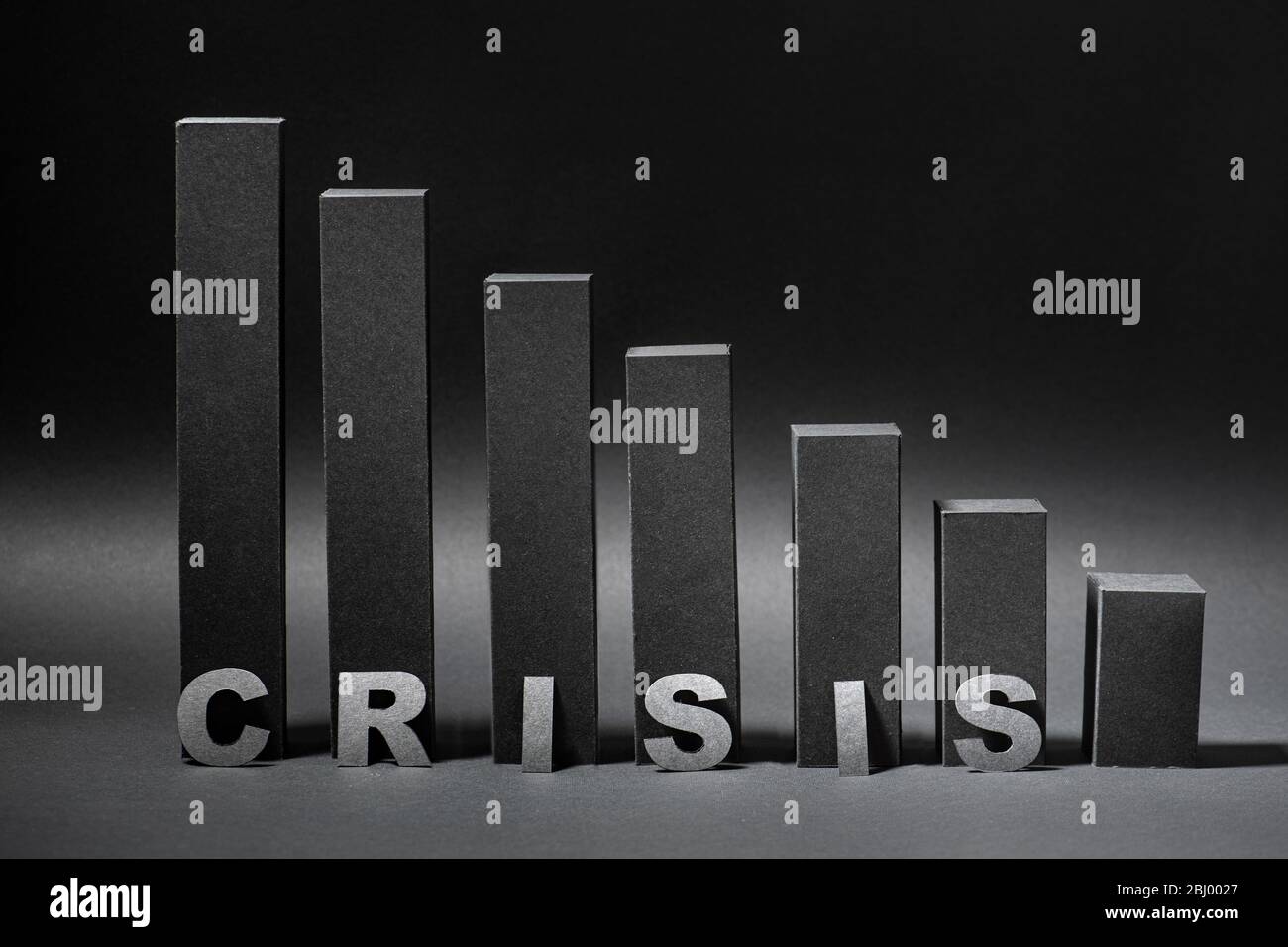 Abstract crisis 3d bar chart made in black color over shades of gray ...