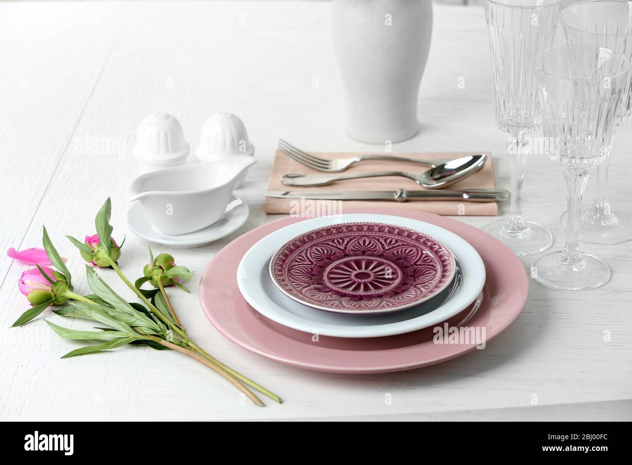 Beautiful table setting close up Stock Photo - Alamy