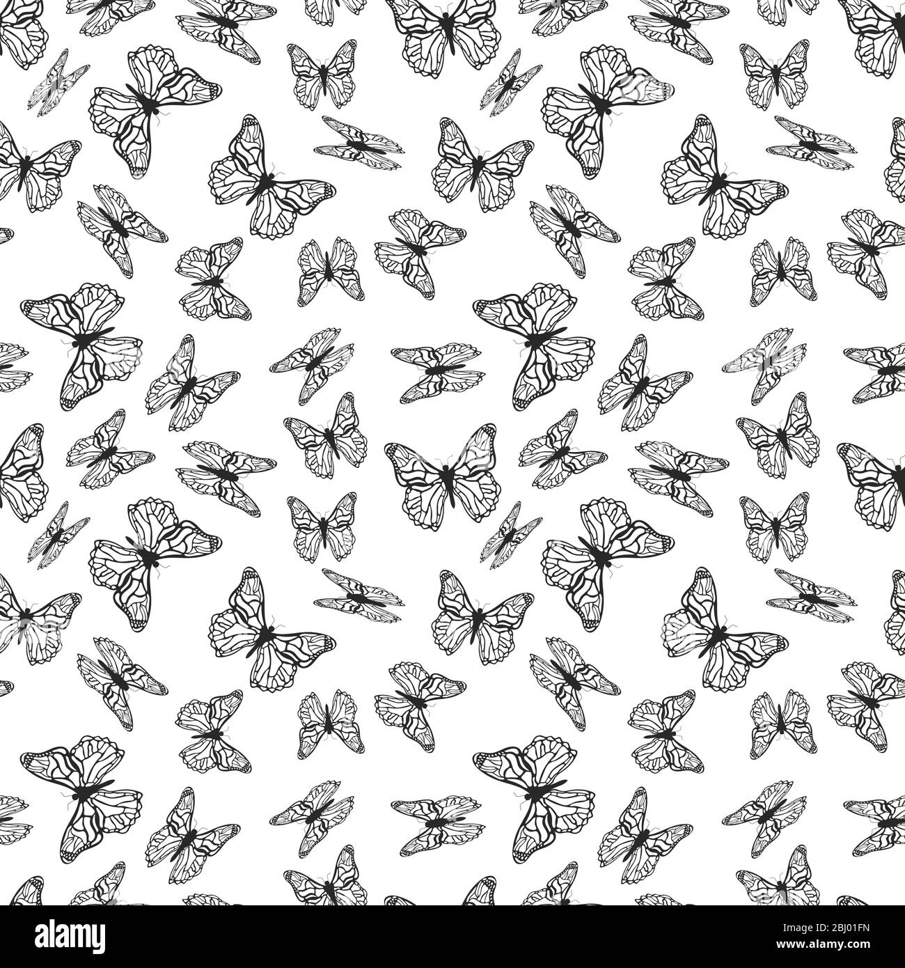 Lot of beautiful butterfly, simple black silhouettes on white, vintage ...