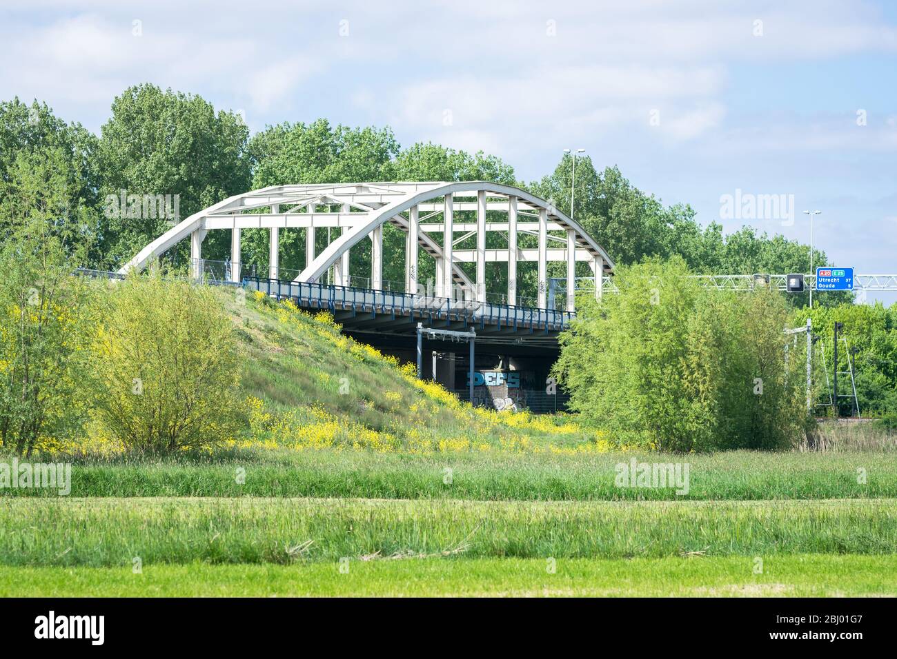 Curved bridge, where the A20 highway between Rotterdam and Gouda ...