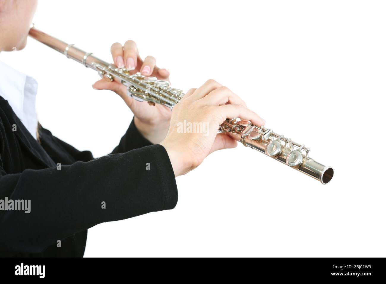 Musician playing flute isolated on white Stock Photo - Alamy