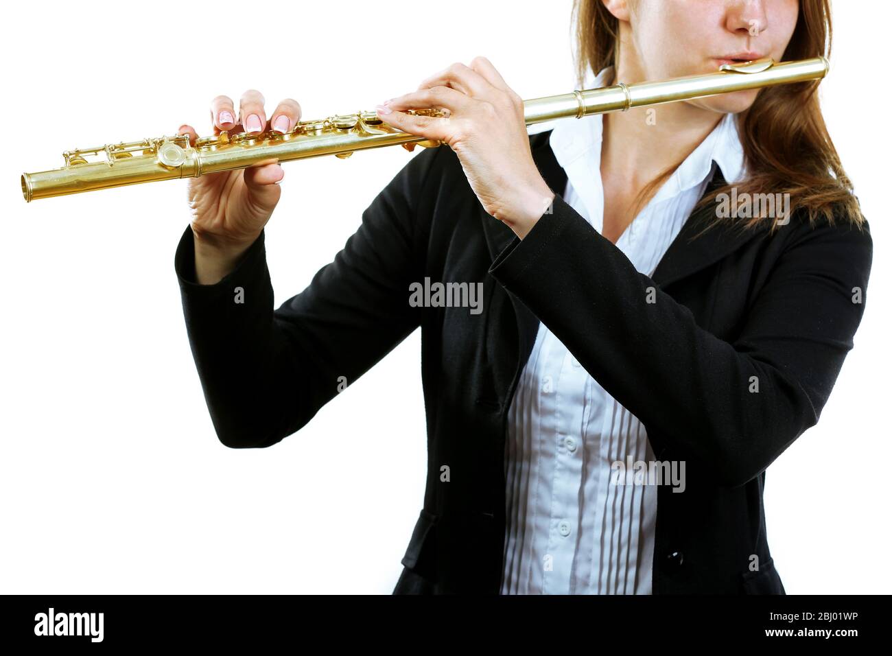 Musician playing flute isolated on white Stock Photo - Alamy