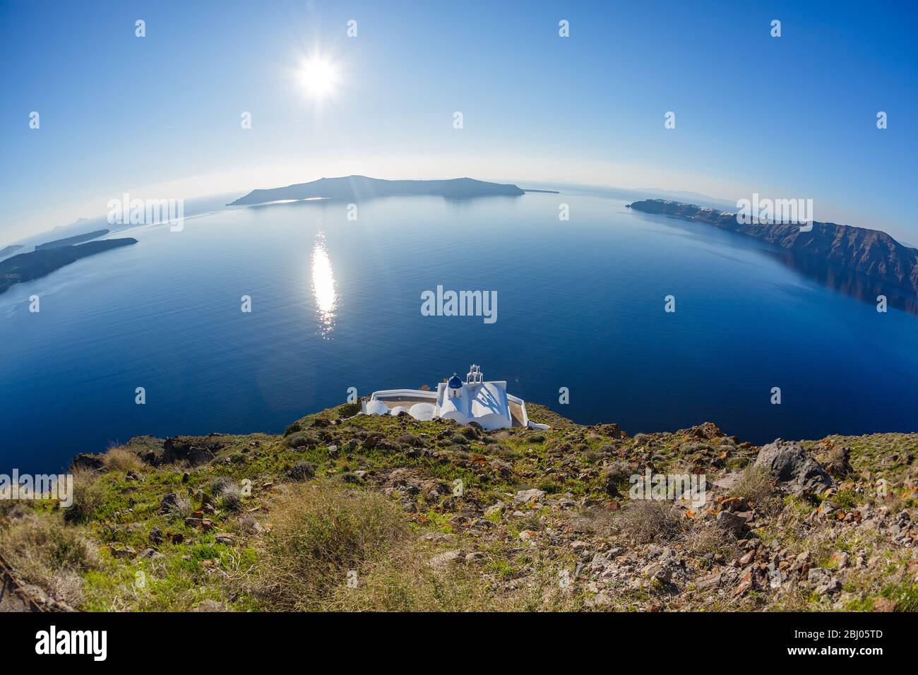 An unusual Greek Church on a cliff above the sea Stock Photo - Alamy