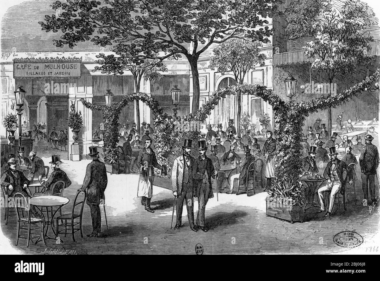 The garden of the Cafe de Mulhouse Paris 1866 Stock Photo - Alamy