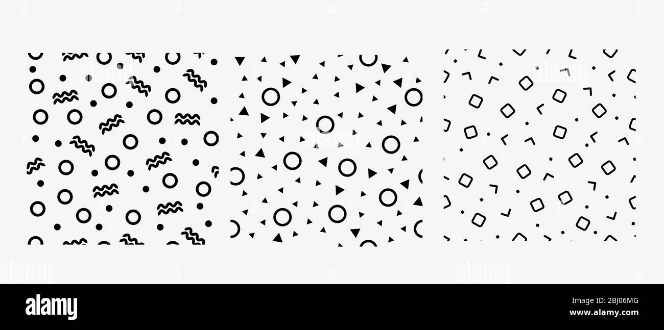 Abstract geometric, monochrome pattern consisting of circles, triangles ...