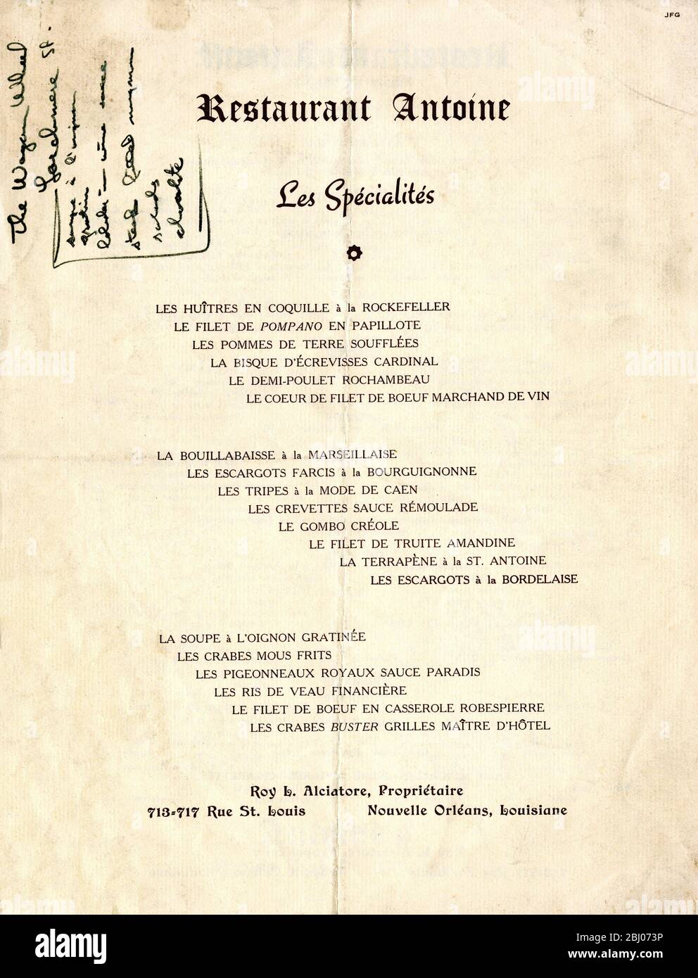 Carrier Collection of Menus - Restaurant Antoine - founded 1840 - 713 ...