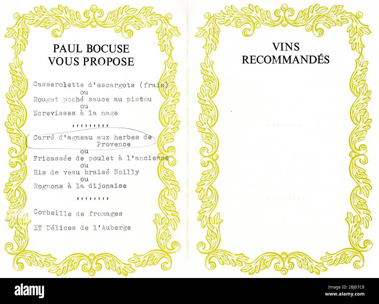 Carrier Collection of Menus - Paul Bocuse, L'Auberge du Pont de ...
