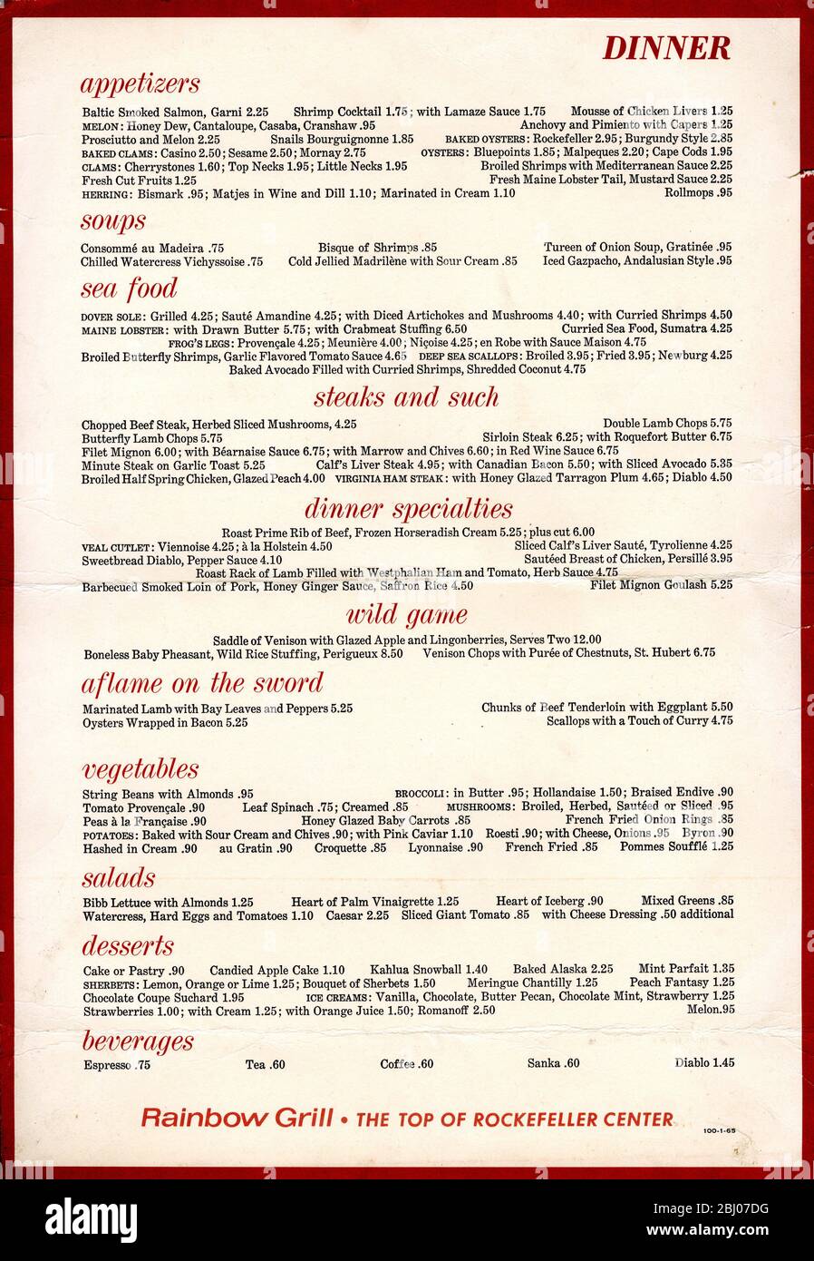 Rockefellers Menu