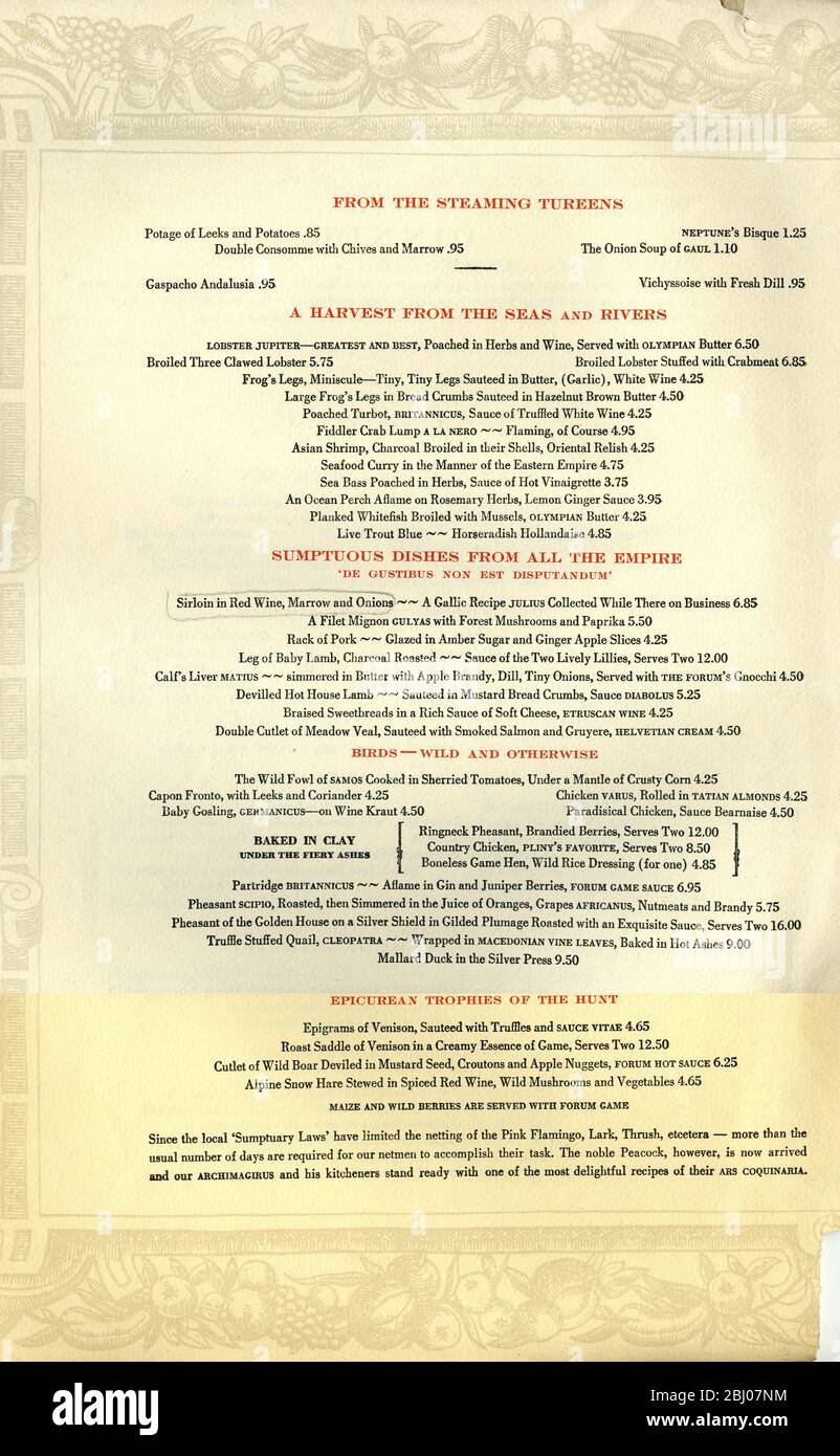 Carrier Collection of Menus - The Forum of the Twelve Caesars - New ...