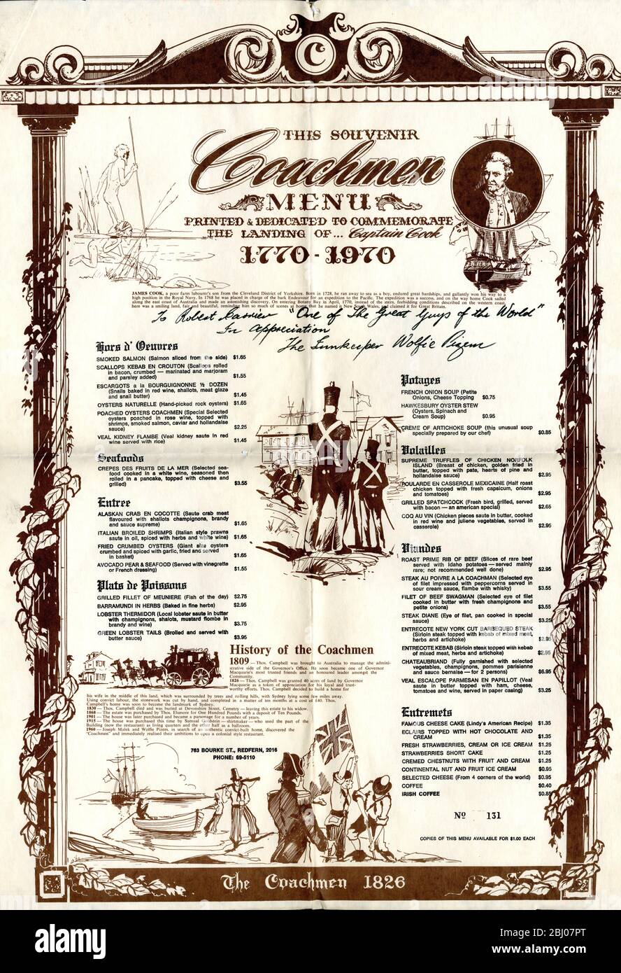 Carrier Collection of Menus - Coachmen restaurant - 763 Bourke Street ...