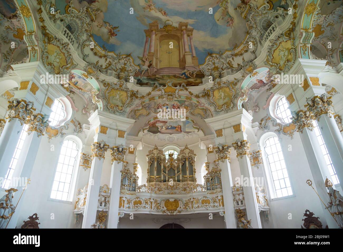 Steingaden, Germany - June 5, 2016: The pipe organ in Pilgrimage Church ...
