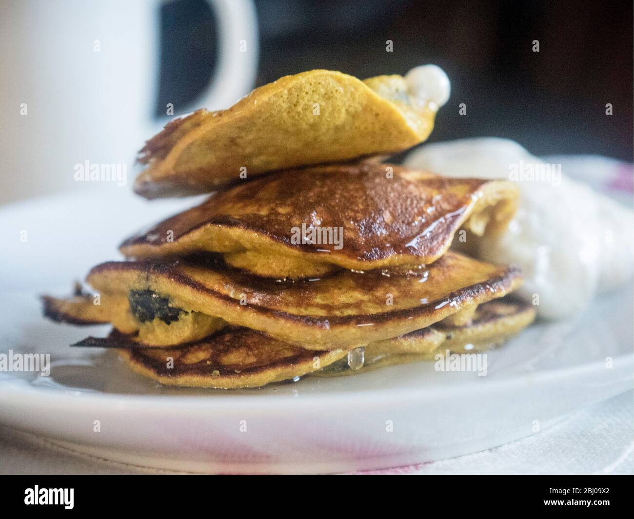 Breakfast pancakes made with a batter of a banana, two eggs, and 2 ...