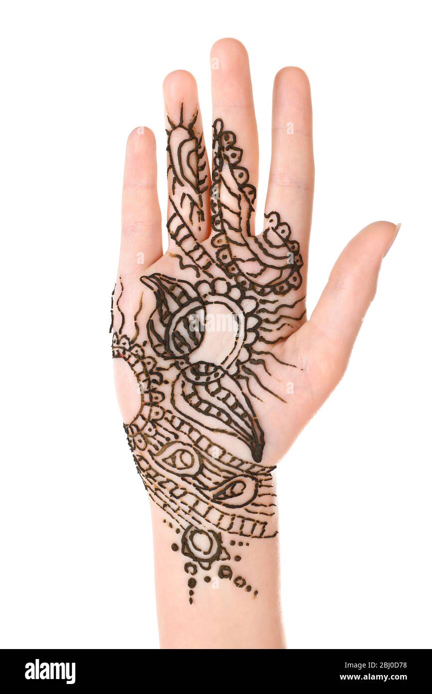 Image of henna on female hand isolated on white Stock Photo - Alamy