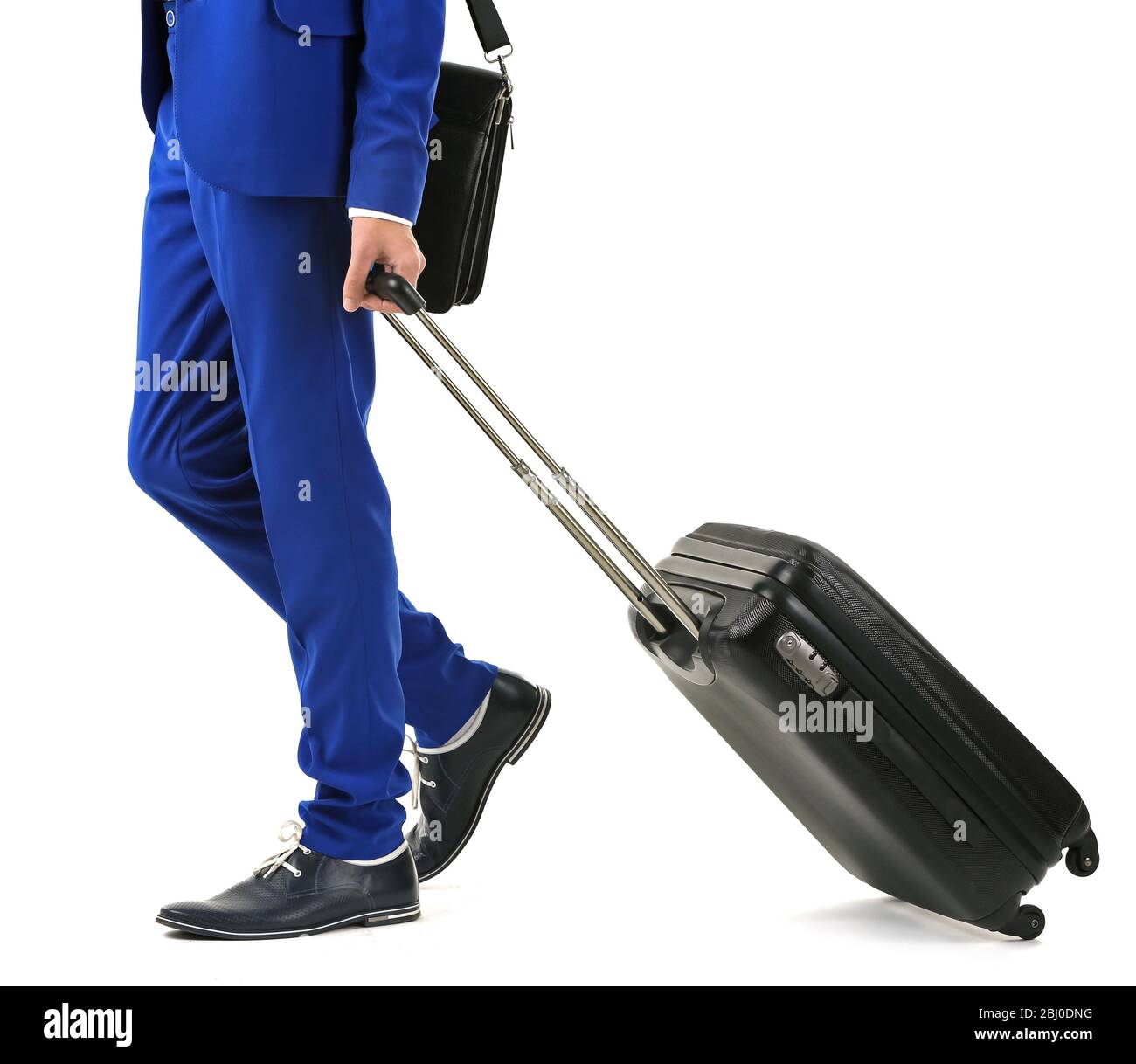 Business man with suitcase isolated on white Stock Photo - Alamy