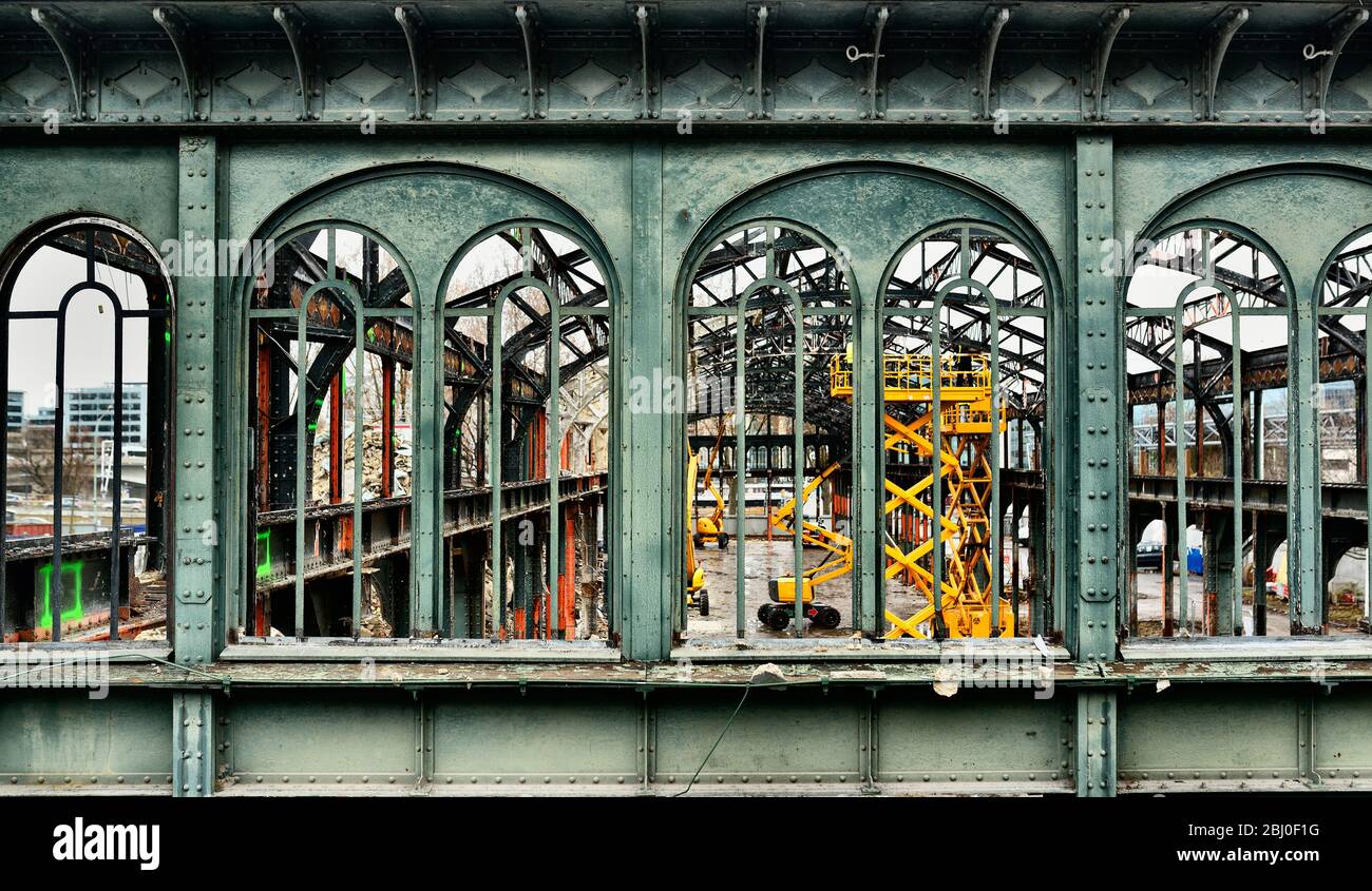 Facade and metallic structure of ancient factory partially demolished ...