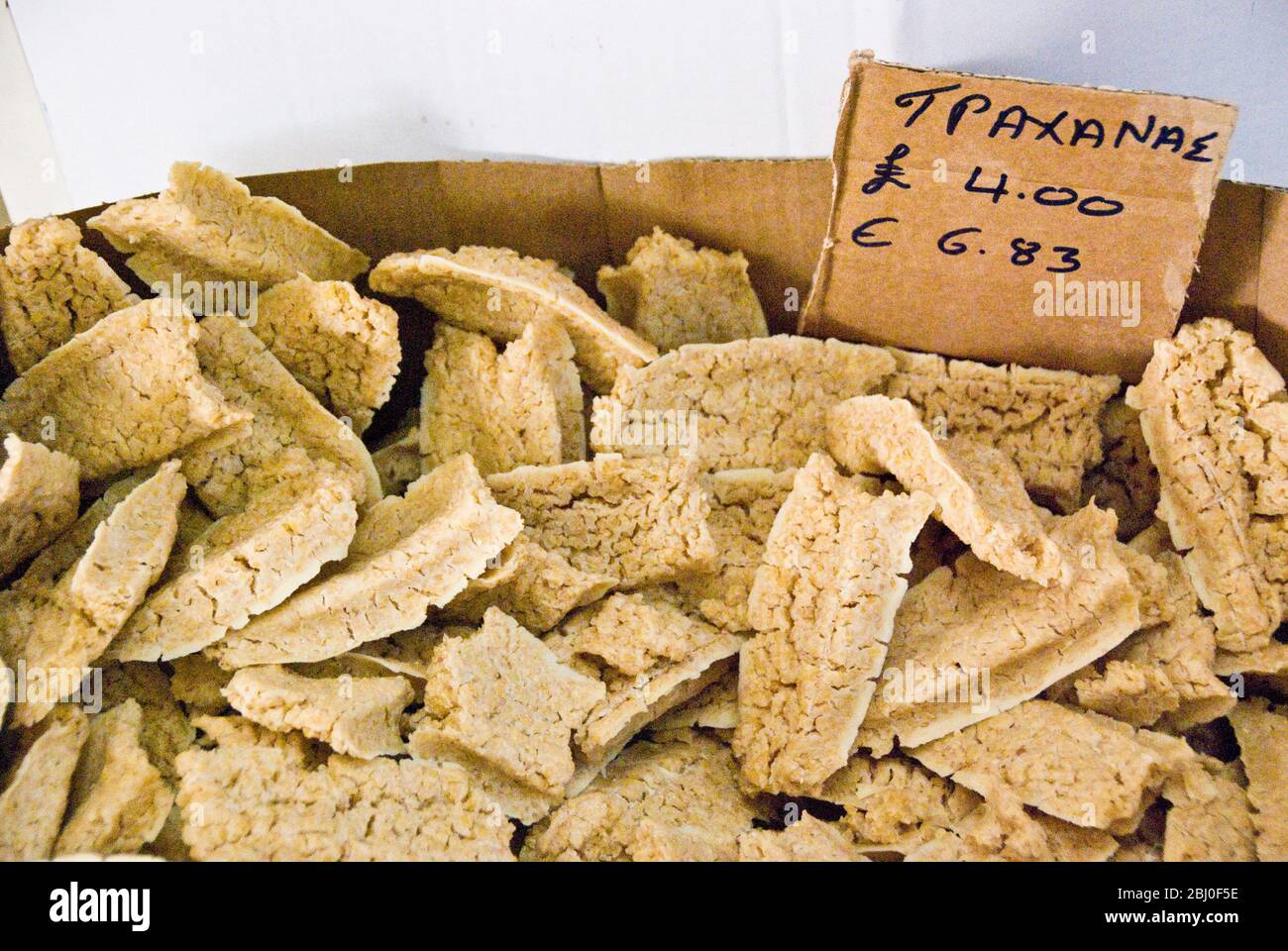 Pieces of 'trahana' - a fermented mixtture of cracked wheat and yoghurt ...
