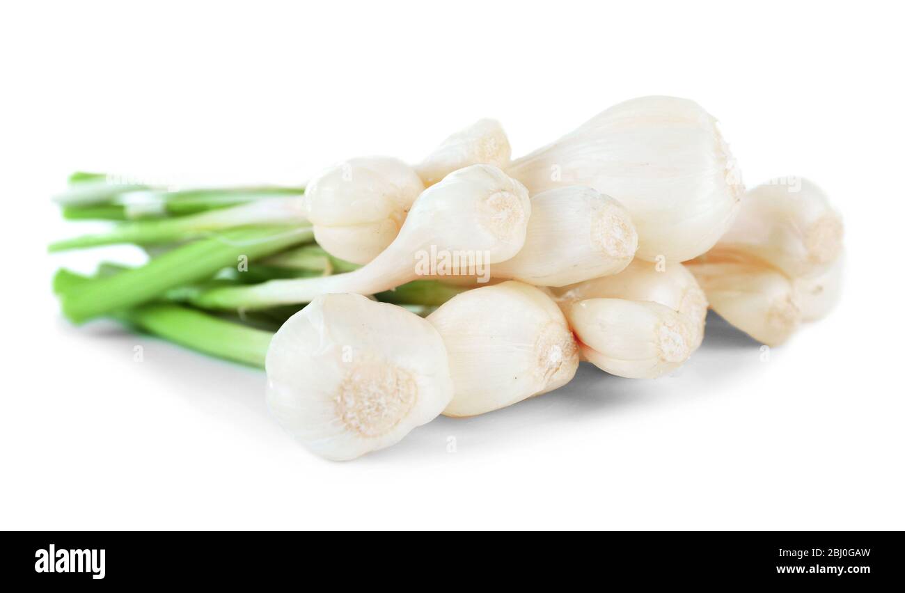Fresh young garlic isolated on white Stock Photo - Alamy