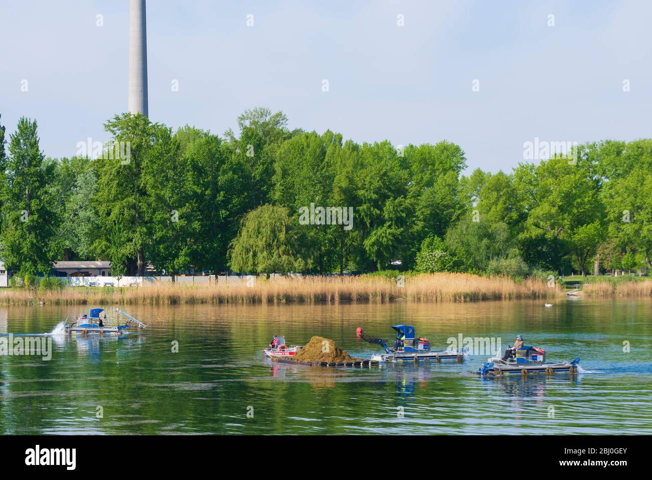 Wien, Vienna: water plants boat mower of Wiener Gewässer (Vienna waters ...