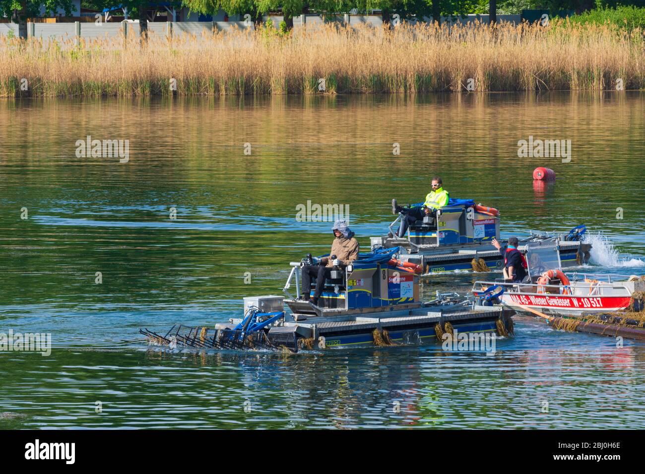 Wien, Vienna: water plants boat mower of Wiener Gewässer (Vienna waters ...