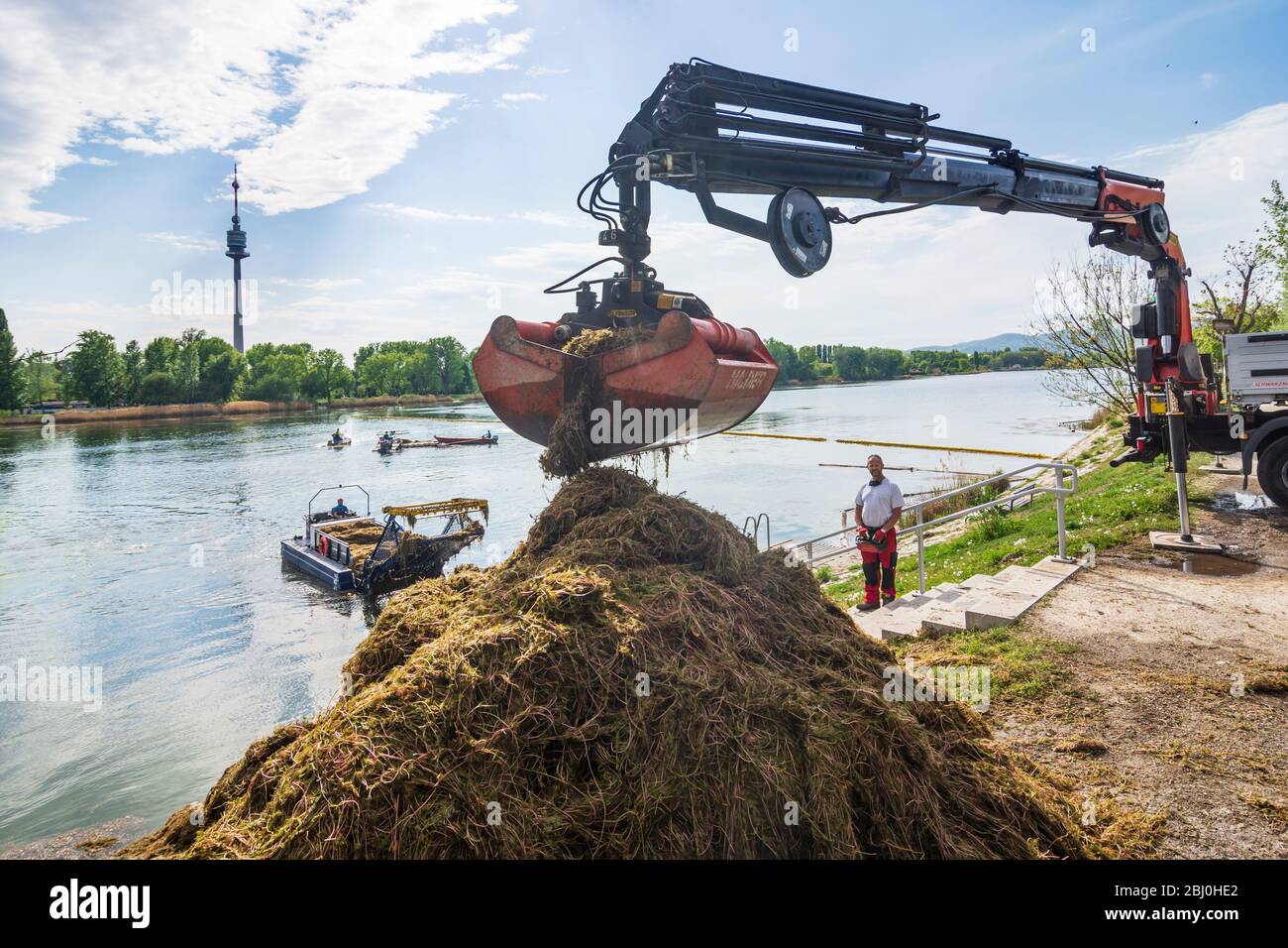 Wien, Vienna: water plants boat mower of Wiener Gewässer (Vienna waters ...