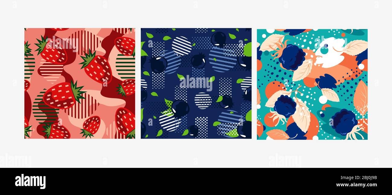 Colored berry patterns . Red, blue, blackberry of patterns Stock Vector ...