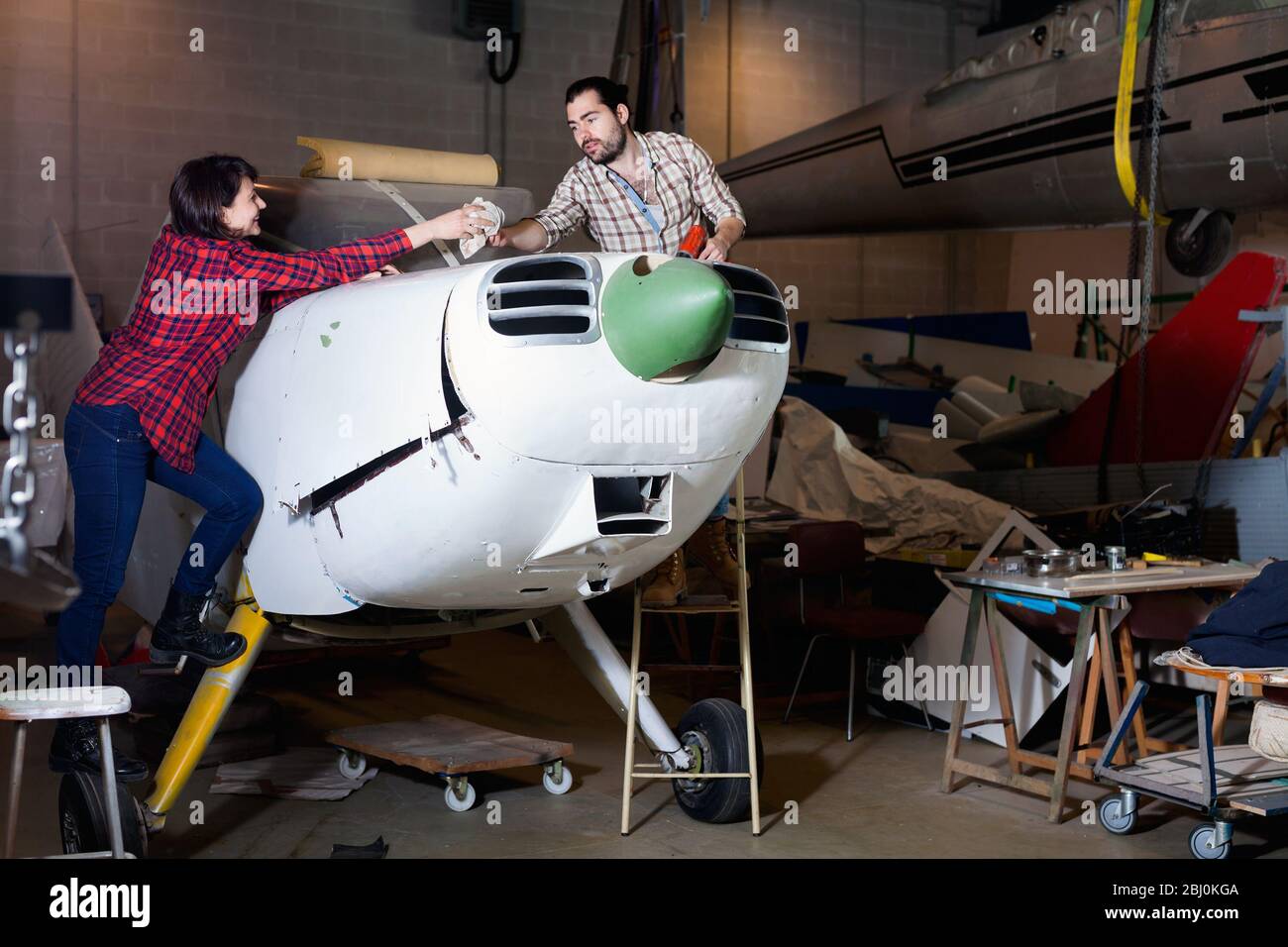 Mechanic Hangar Repairing Light Aircraft High Resolution Stock ...