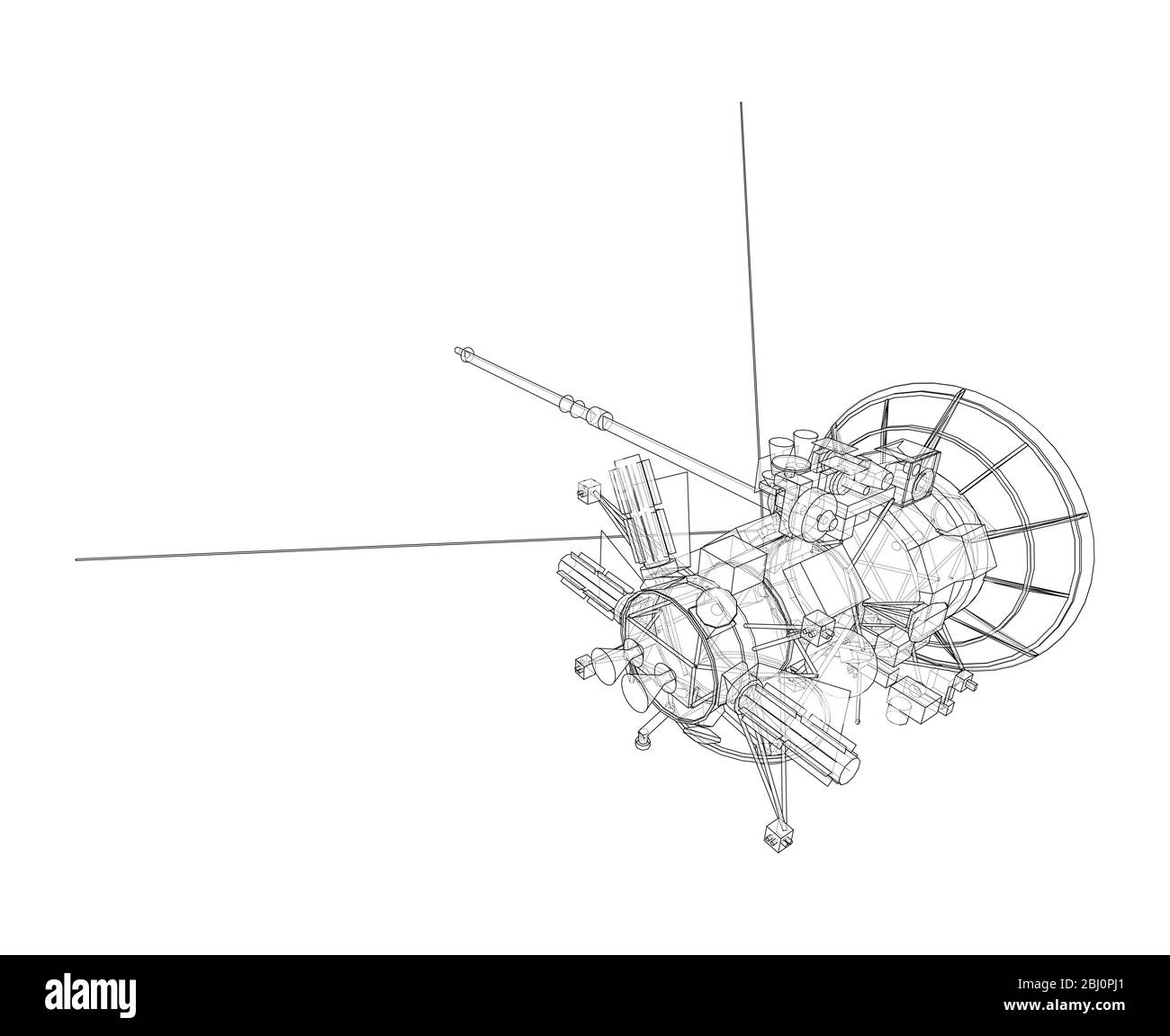 Communication satellite concept outline. Vector rendering of 3d. Wire ...