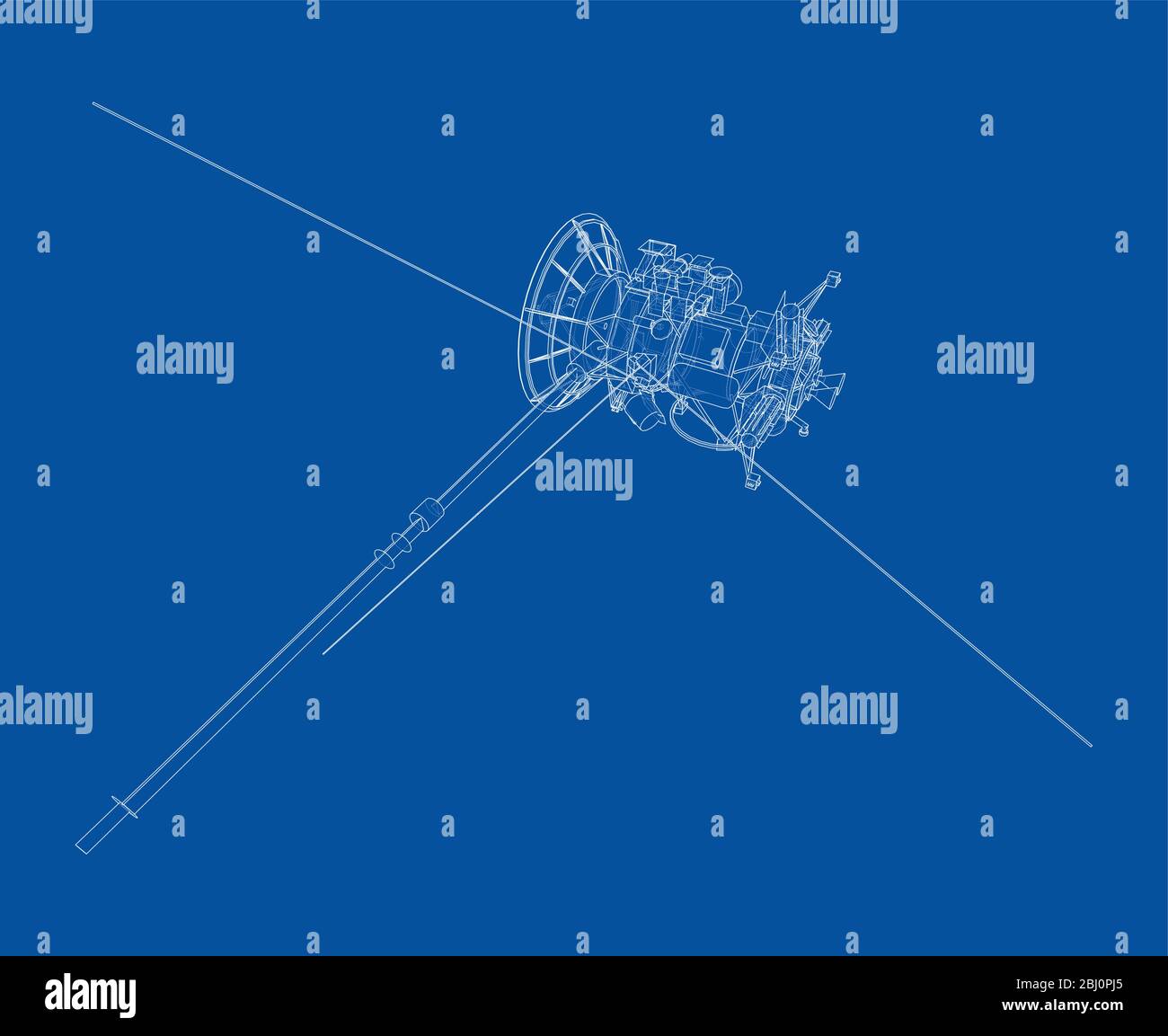 Communication satellite concept outline. Vector rendering of 3d. Wire ...